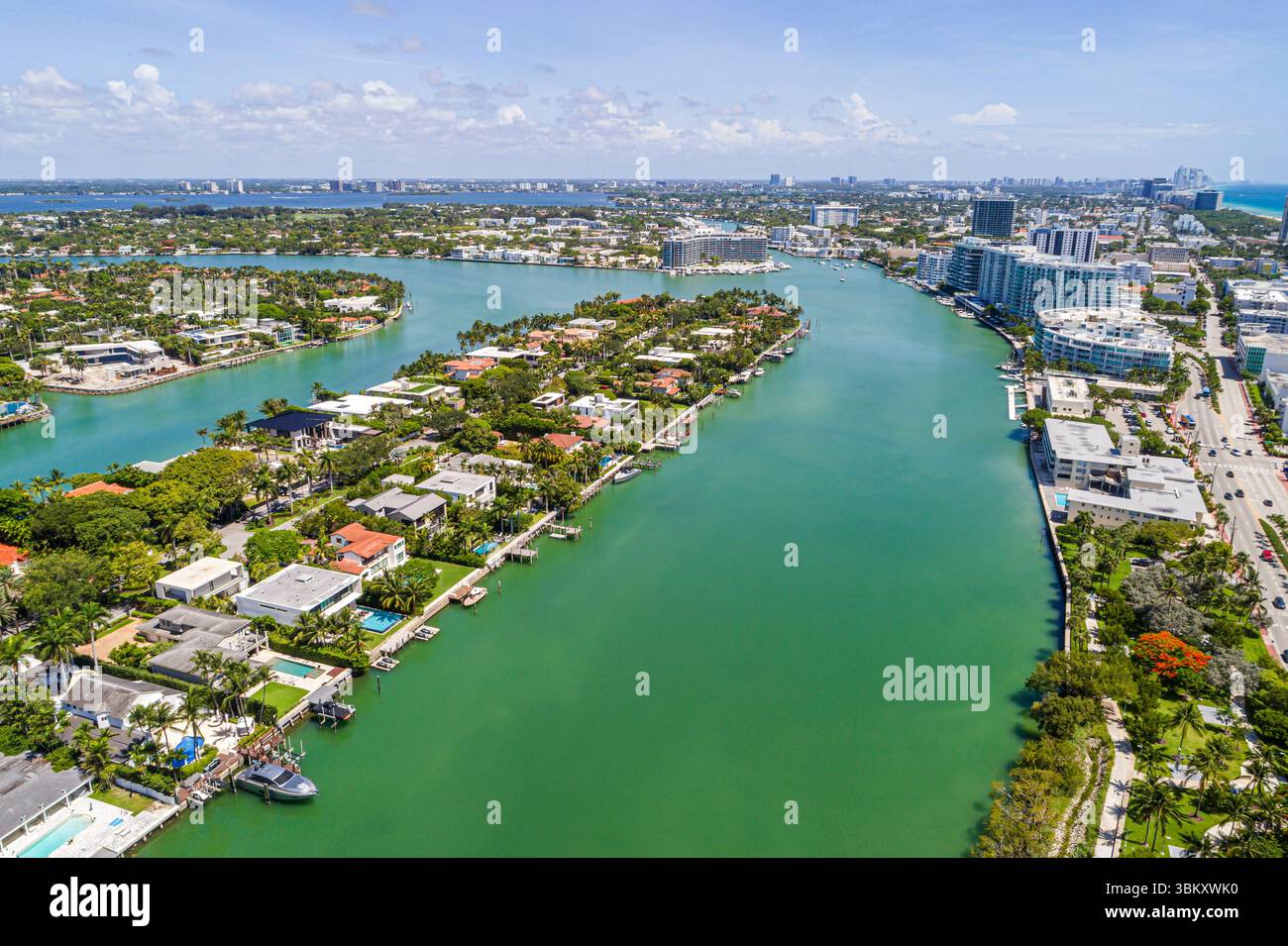 Miami Beach Florida North Beach,aerial overhead view from above looking ...