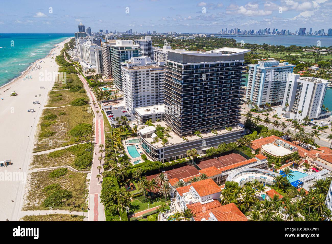 Miami Beach Florida North Beach,aerial overhead view from above looking ...