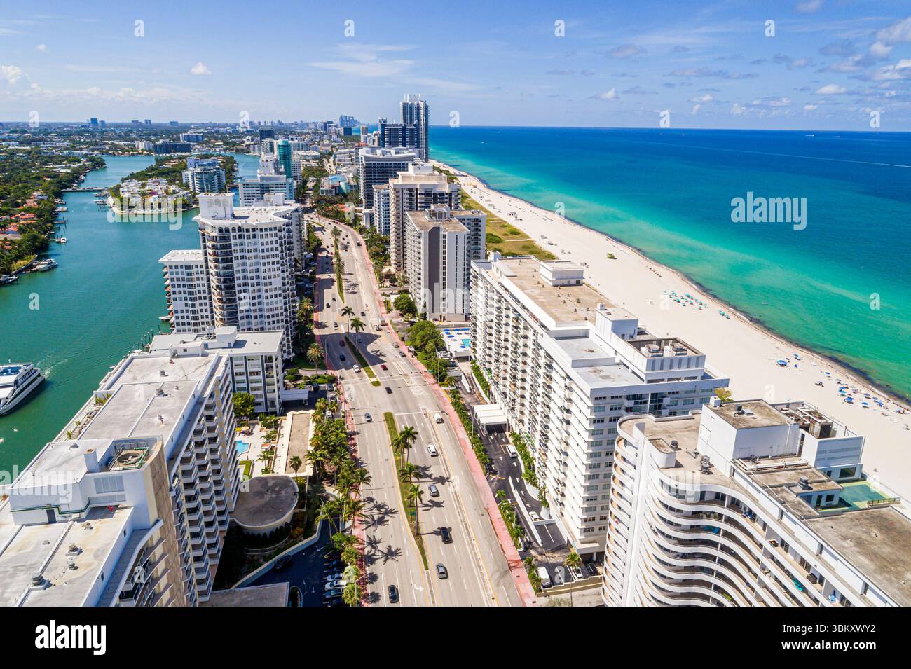 Miami Beach Florida,aerial overhead view from above looking down,city ...