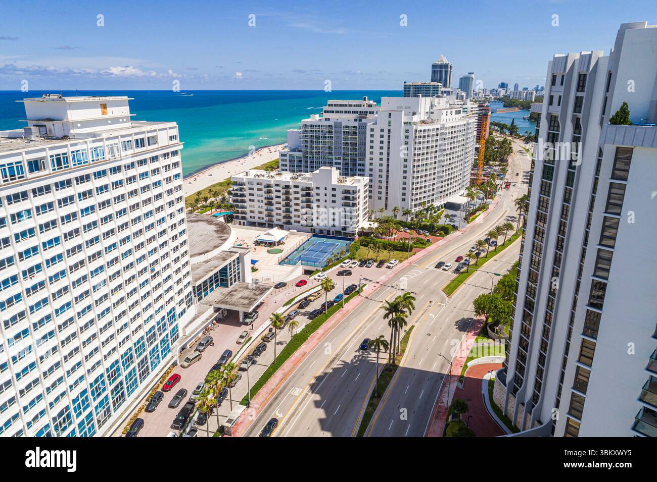 Miami Beach Florida,aerial overhead view from above looking down,city ...