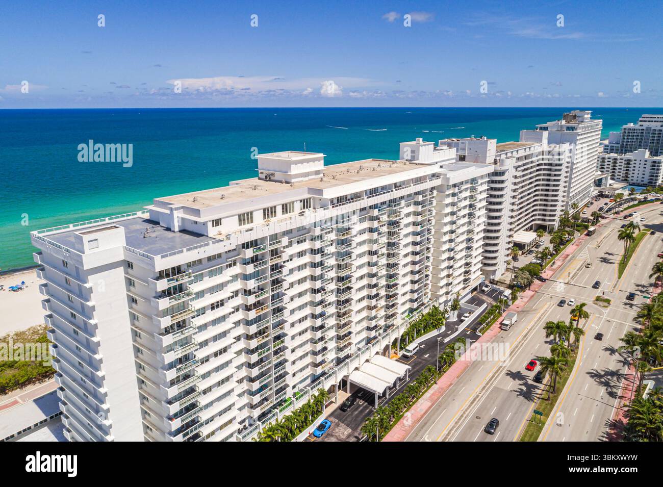 Miami Beach Florida,aerial overhead view from above looking down,city skyline,waterfront ...