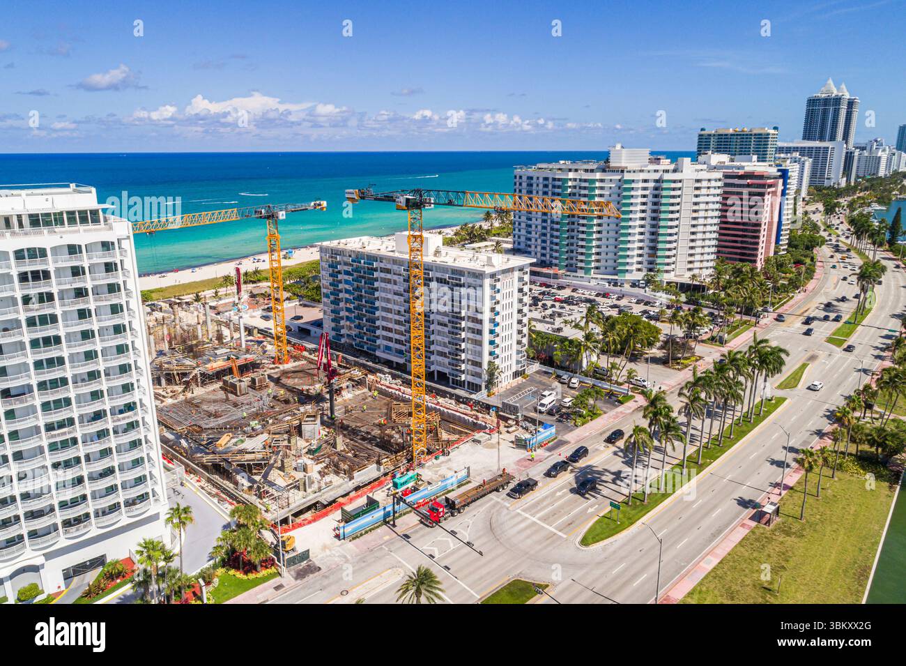 Miami Beach Florida,aerial overhead view from above looking down,city ...