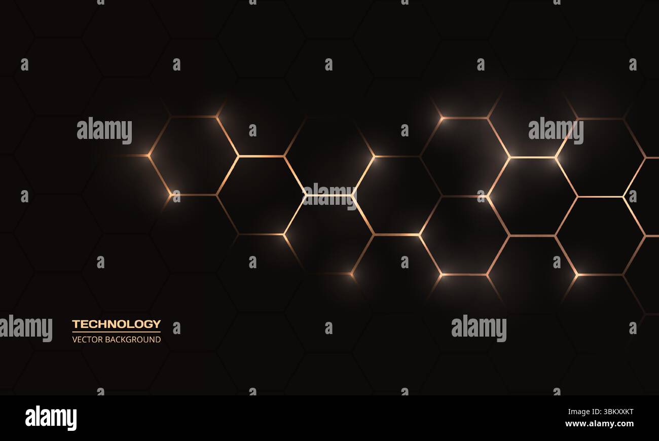 Black and gold hexagonal technology abstract background with honeycombs. Vector illustration ...