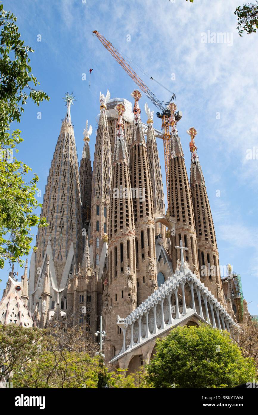 Sagrada Familia Basilica Against Blue Sky in Barcelona, Spain Iconic ...