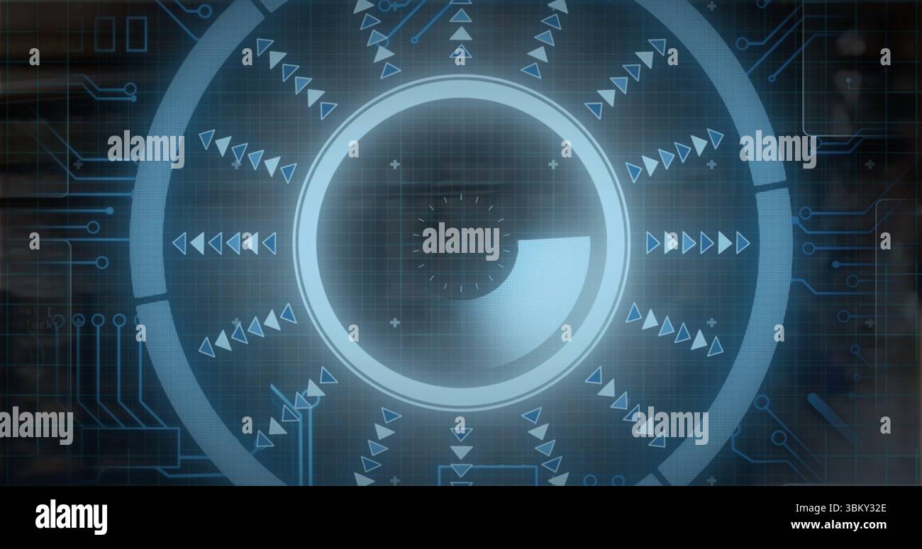 Central circular gauge pulsing in UI on grid overlay, with rings, arrow ...