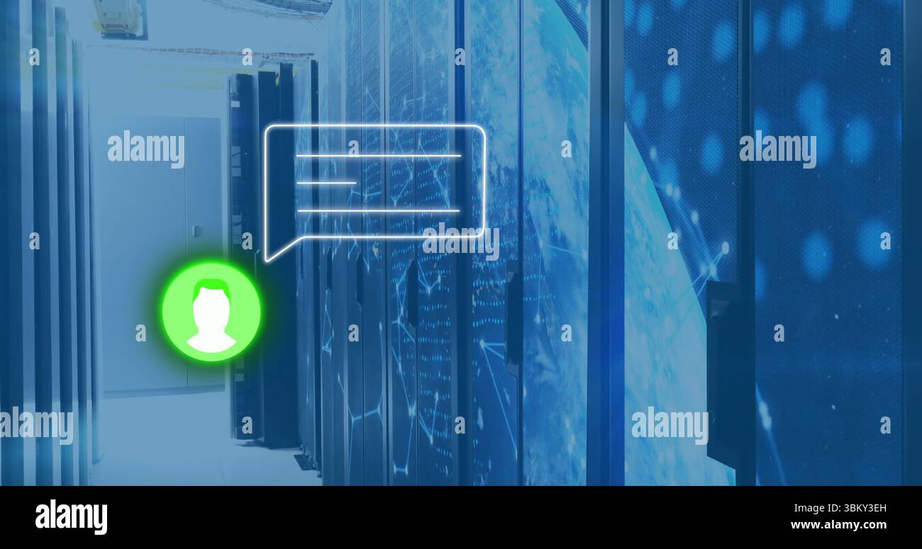 Showing data center server rack aisle in corridor, with floating user ...