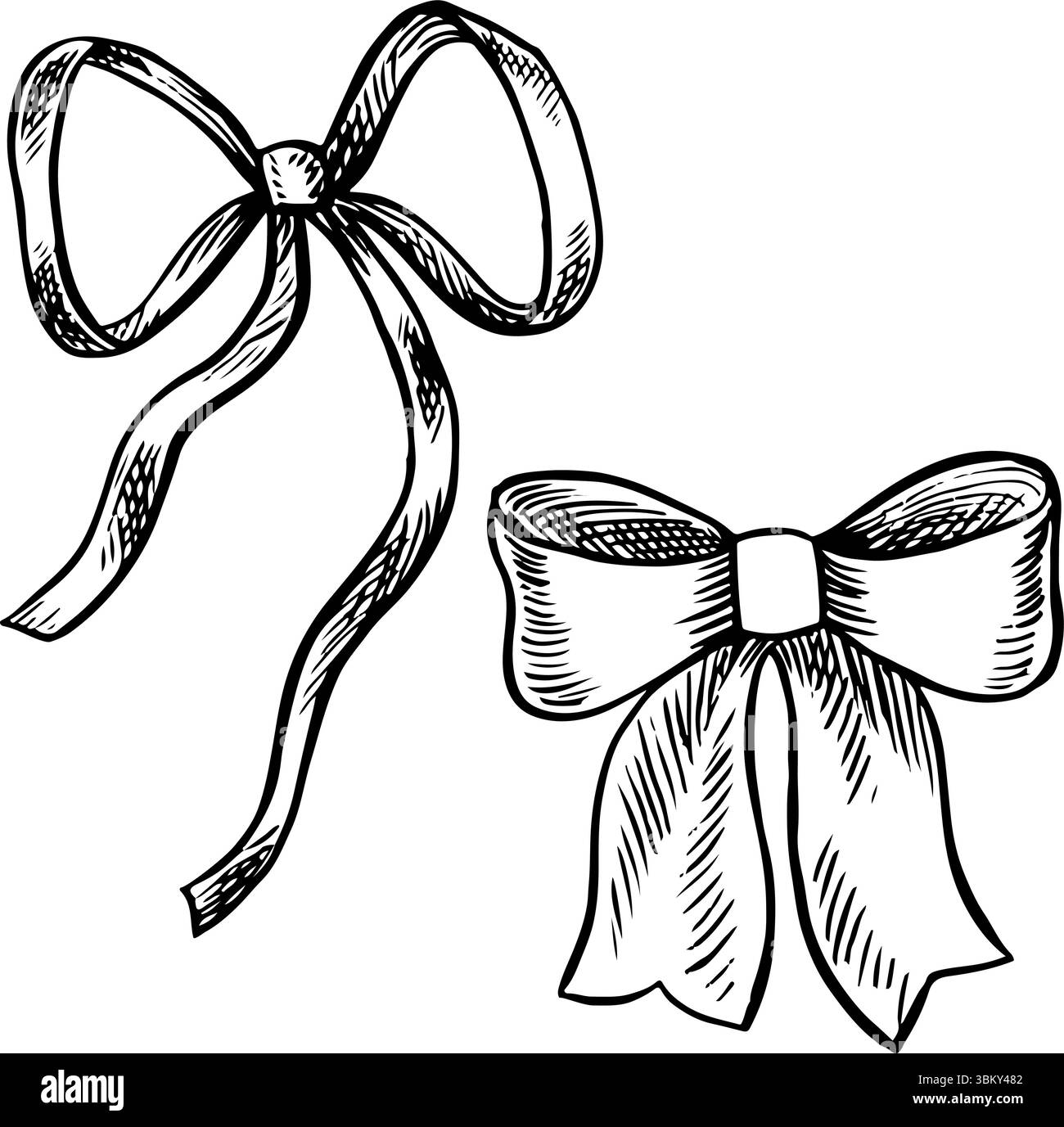 Bows made of ribbons. Black and white vector graphic illustration, made ...