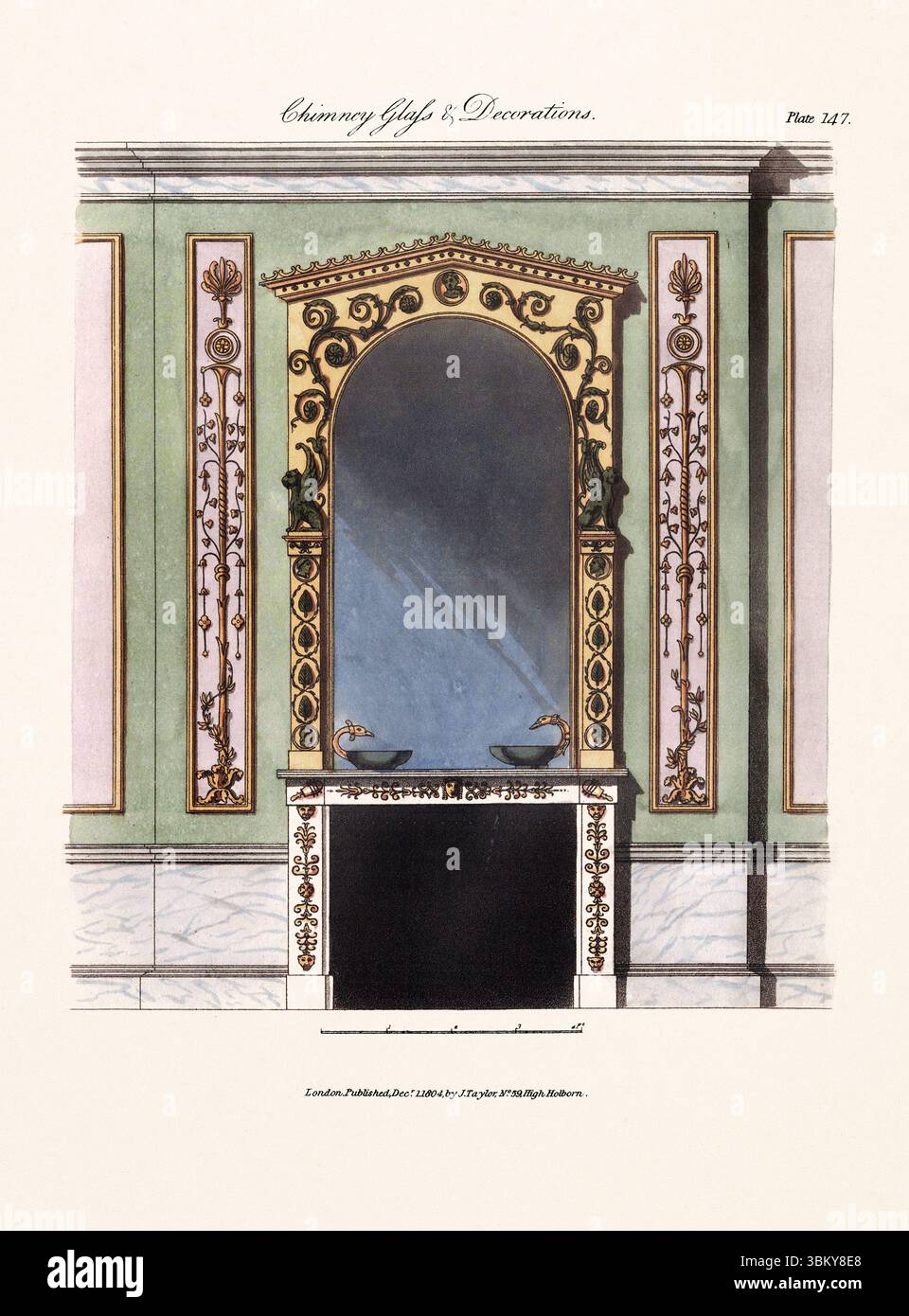 Chimney Design. Antique interior design plate from an 1800s British ...