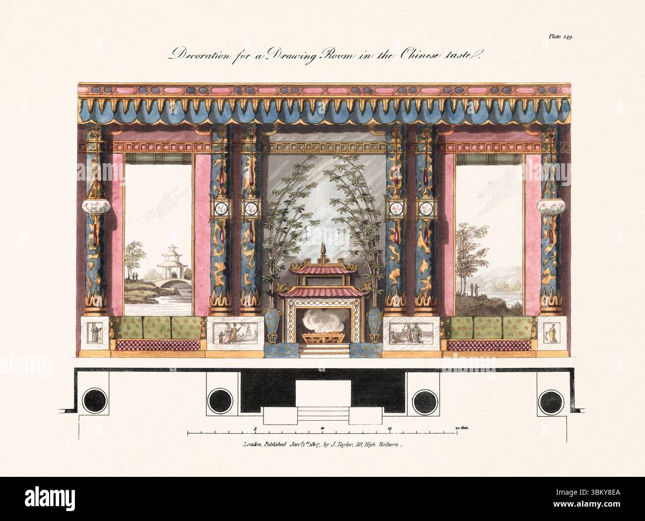 Chinese Style design. Antique interior design plate from an 1800s ...