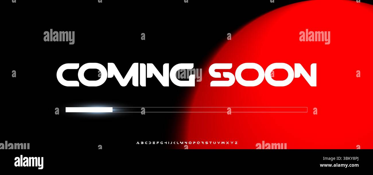 Coming Soon Banner With Futuristic Font, Glowing Progress Bar, And Red ...