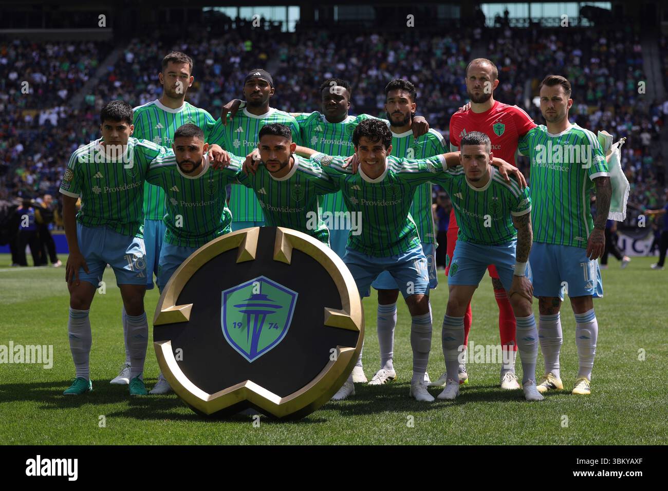 Seattle Sounders players pose before the Club World Cup Group B soccer ...