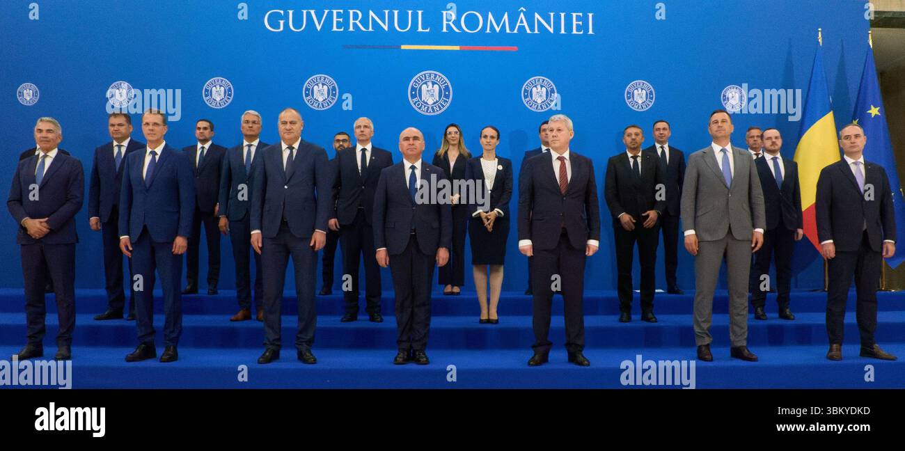 Bucharest, Romania. 23rd Jun, 2025: Ilie Bolojan (C) and cabinet ...