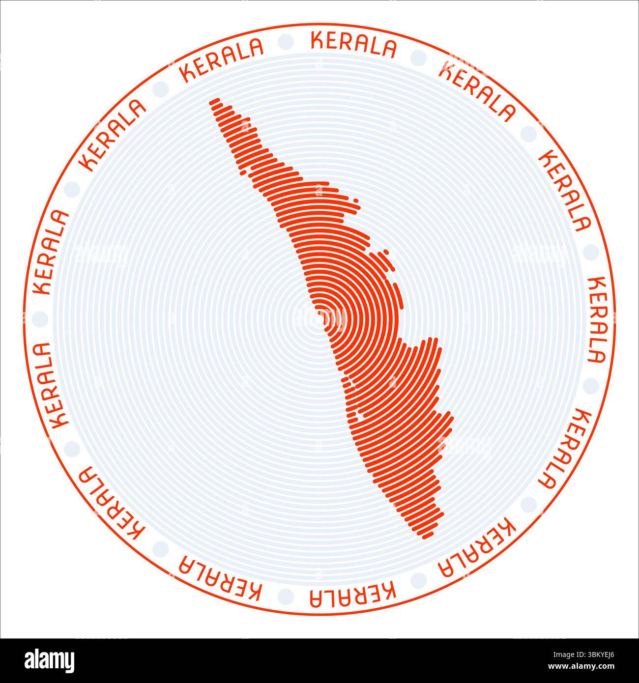 Kerala round logo design. State shape build of rings. Kerala text ...