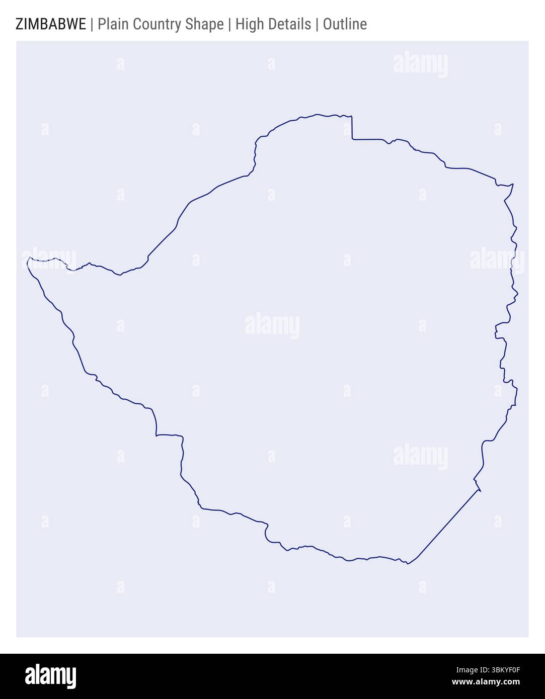 Zimbabwe plain country map. High details. Outline style. Shape of ...