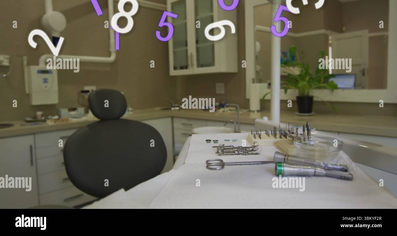 Displaying dental instruments resting on sterile tray in clinic ...