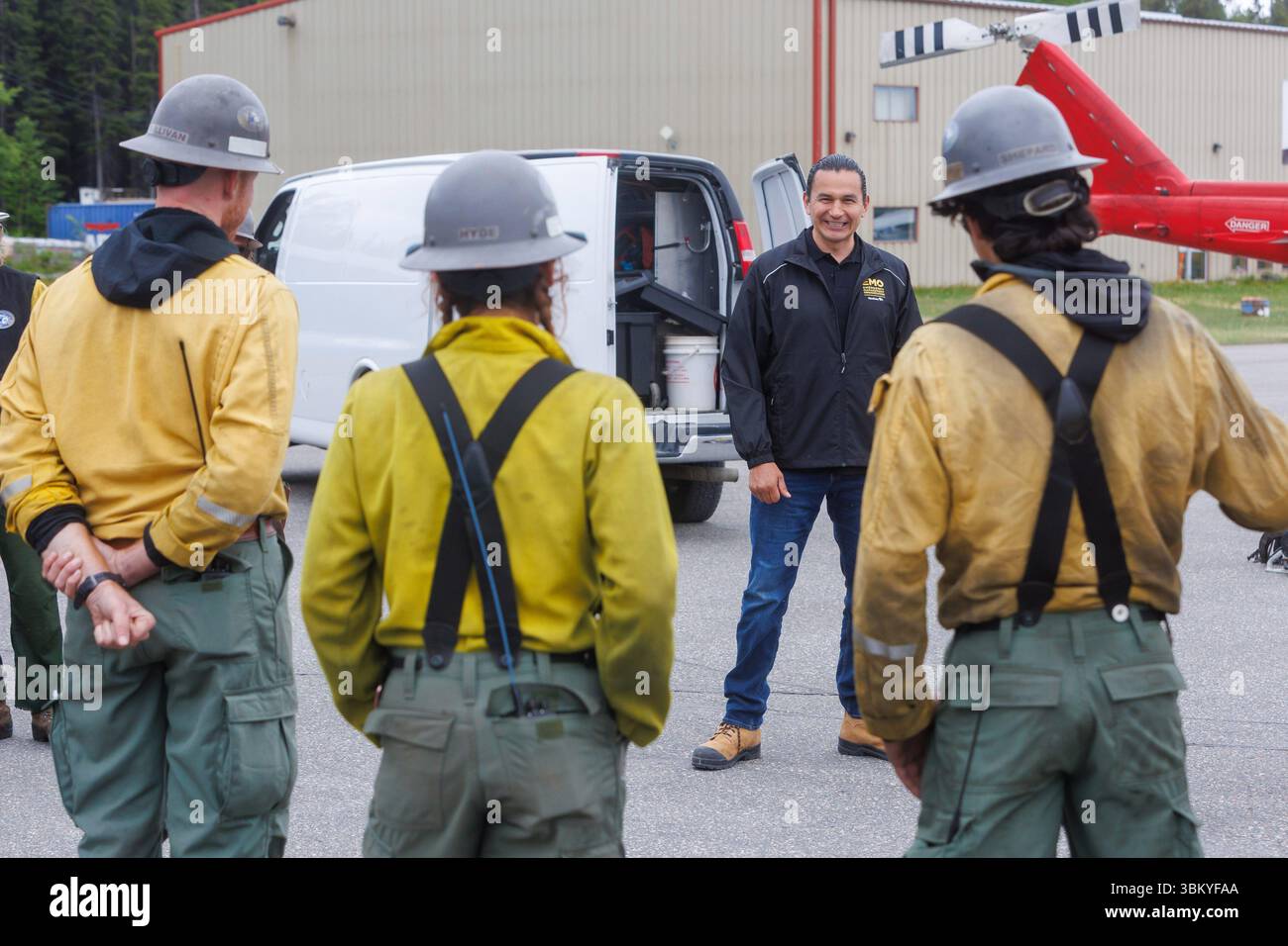 Flin Flon, Canada. 12th June, 2025. Manitoba Premier Wab Kinew greets ...