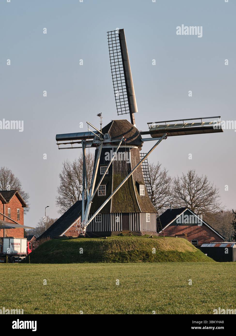 March 28, 2025 - Miste-Netherlands: Historic Meenkmolen windmill in the ...