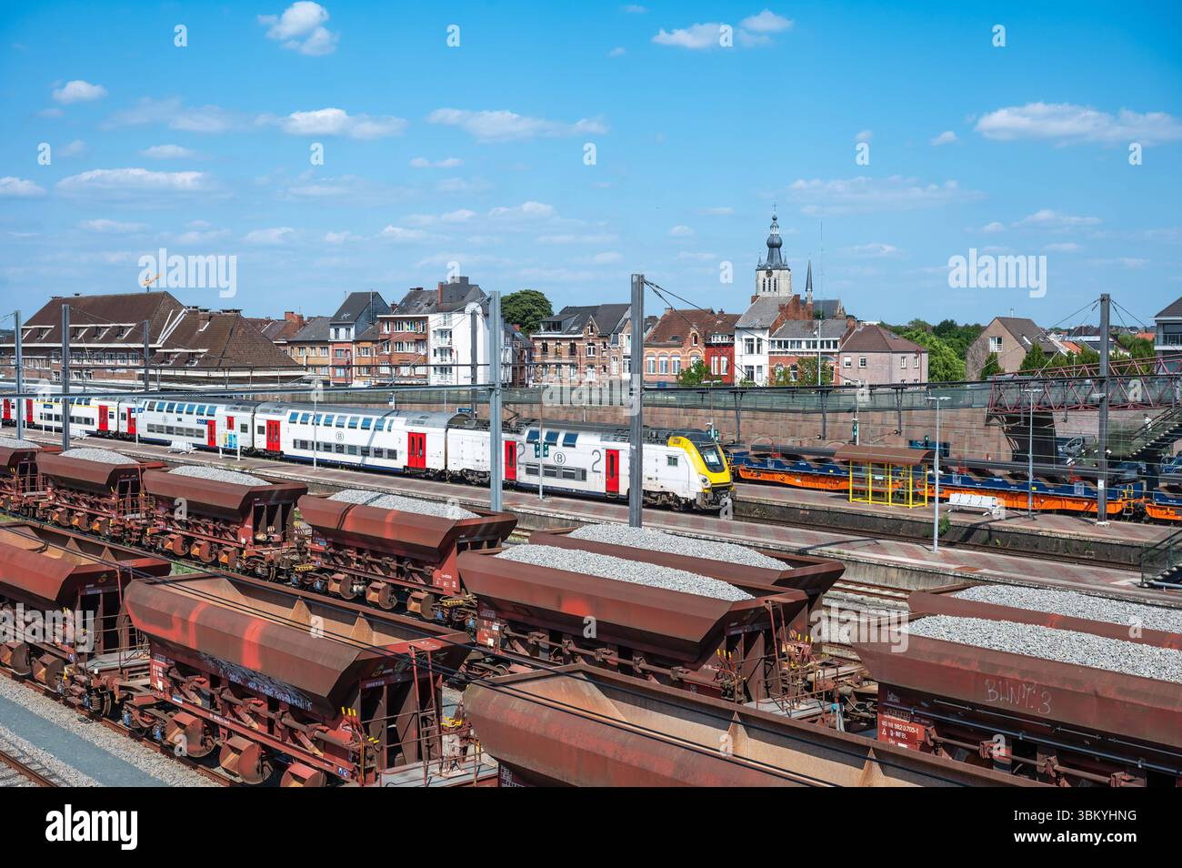 Cargo trains for bulk transport at the railway station of Aarschot ...