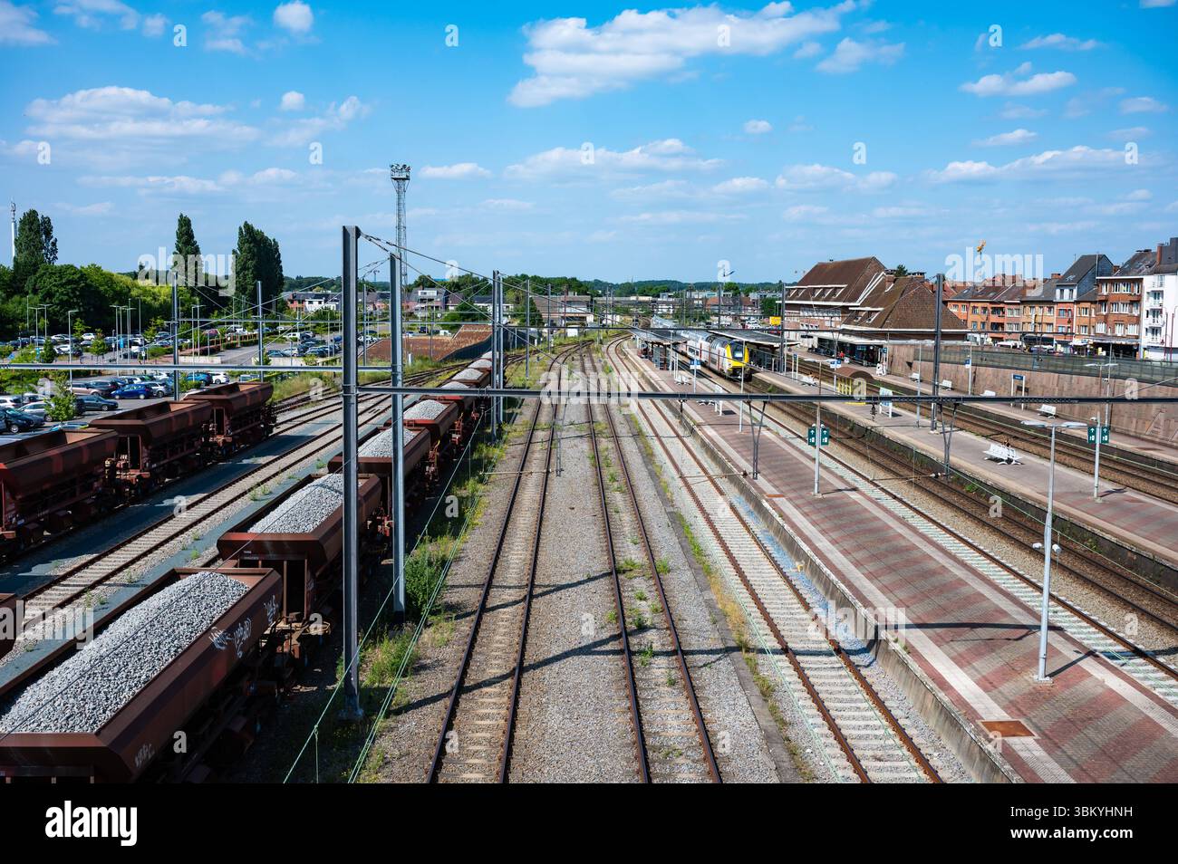 Cargo trains for bulk transport at the railway station of Aarschot ...