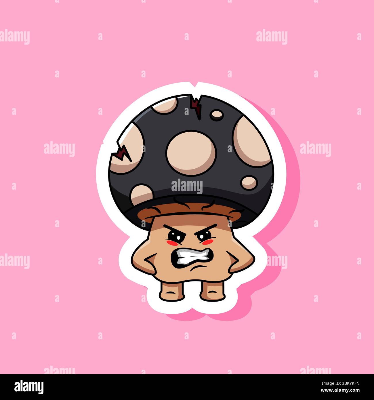 Sticker of Angry Cartoon Mushroom with Fumes Vector Illustration ...