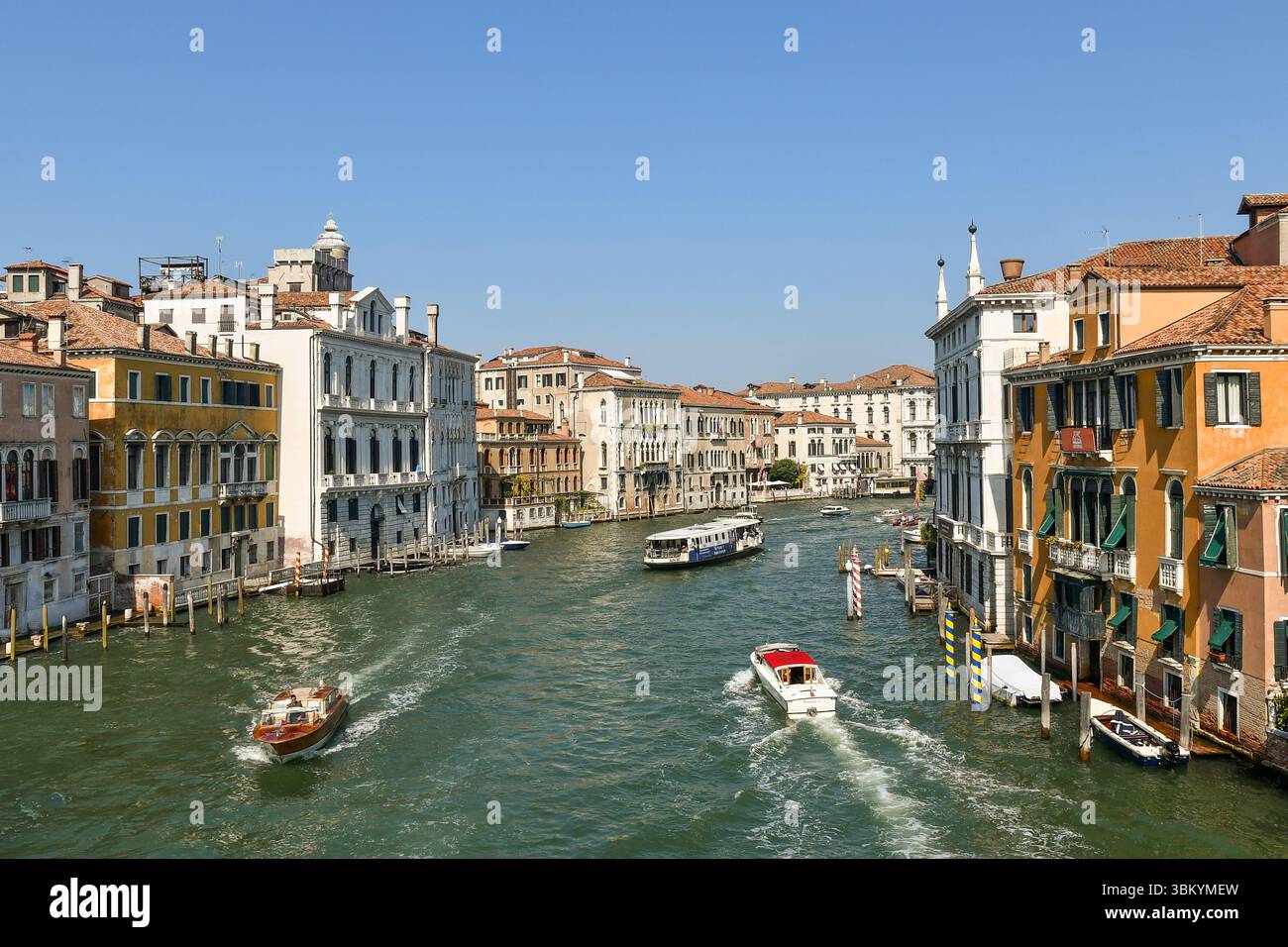 Elevated view of the Grand Canal from Accademia Bridge, with historic ...
