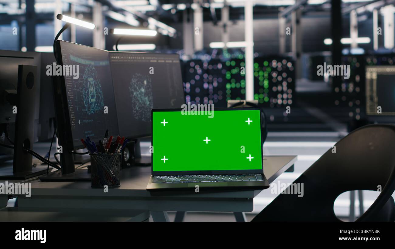 Chroma key laptop and desktop PC used for visualizing AI workloads and ...