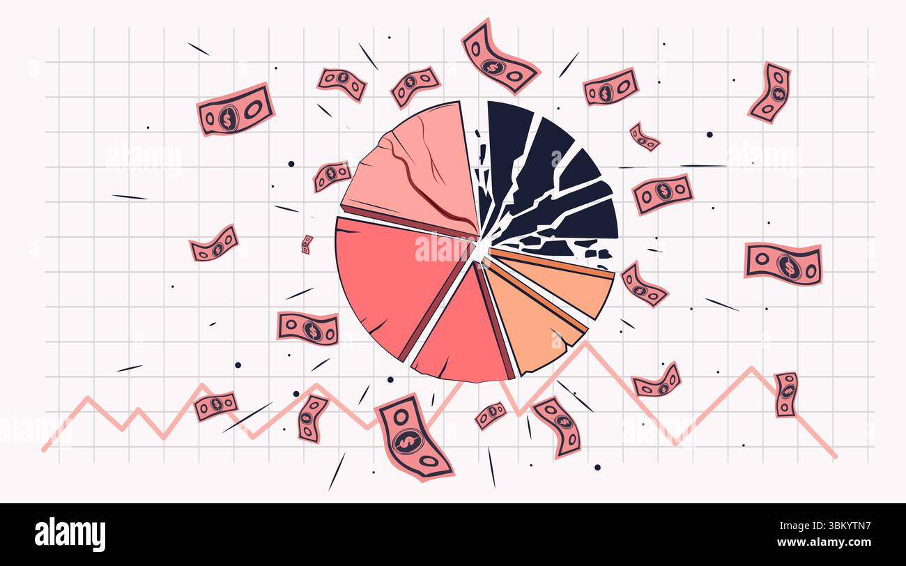 Broken pie chart financial crisis recession concept shattered graph ...