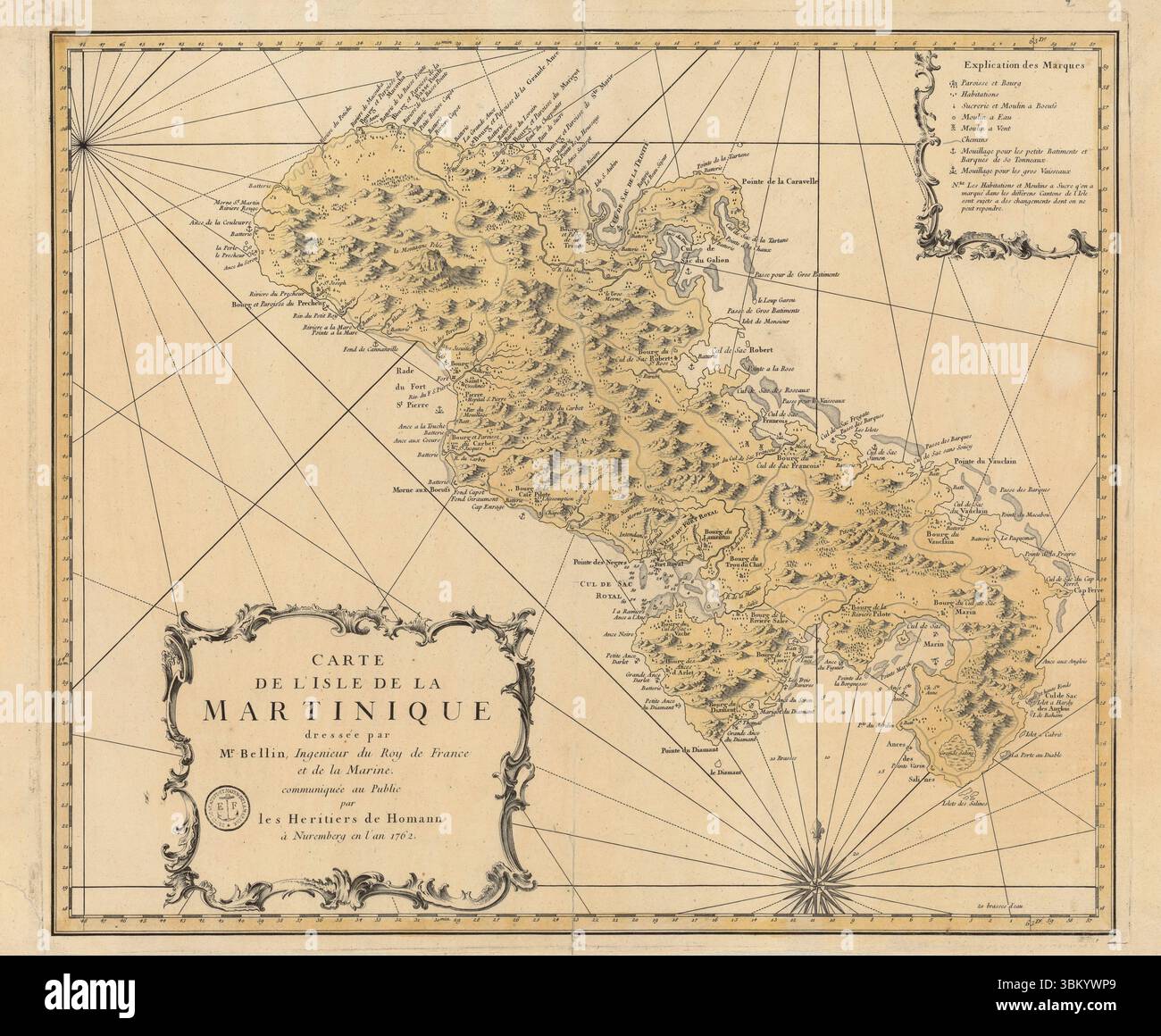 Map of the Island of Martinique. Archive map by Jacques Nicolas Bellin ...