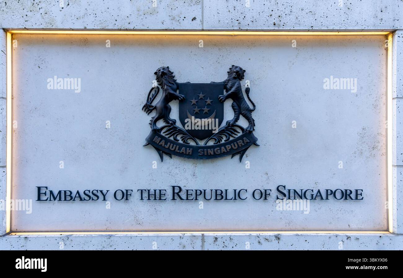 Detail view of the Singapore Embassy plaque in Berlin with national ...