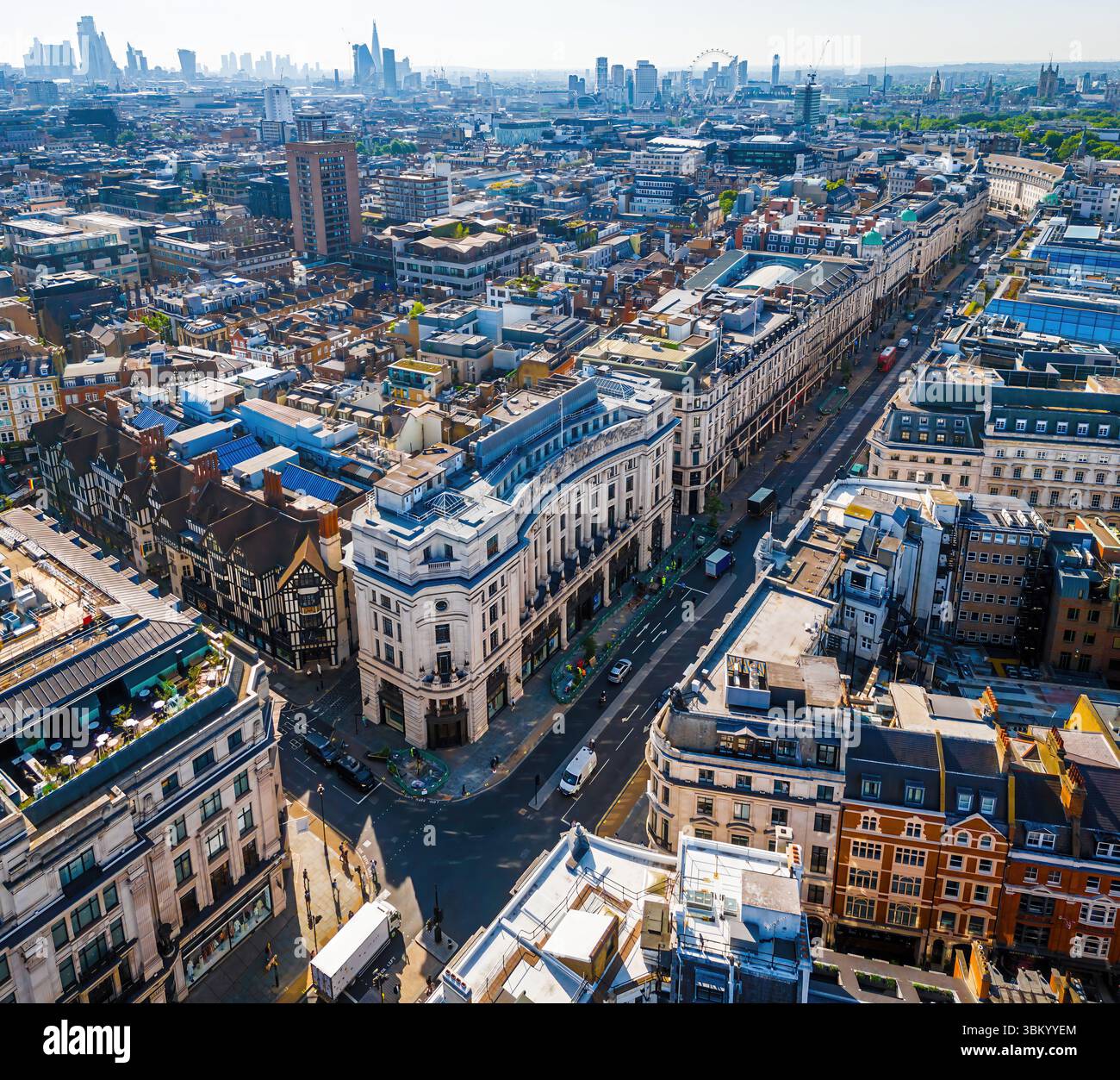 High-angle aerial shot of Regent Street, London’s iconic shopping and ...