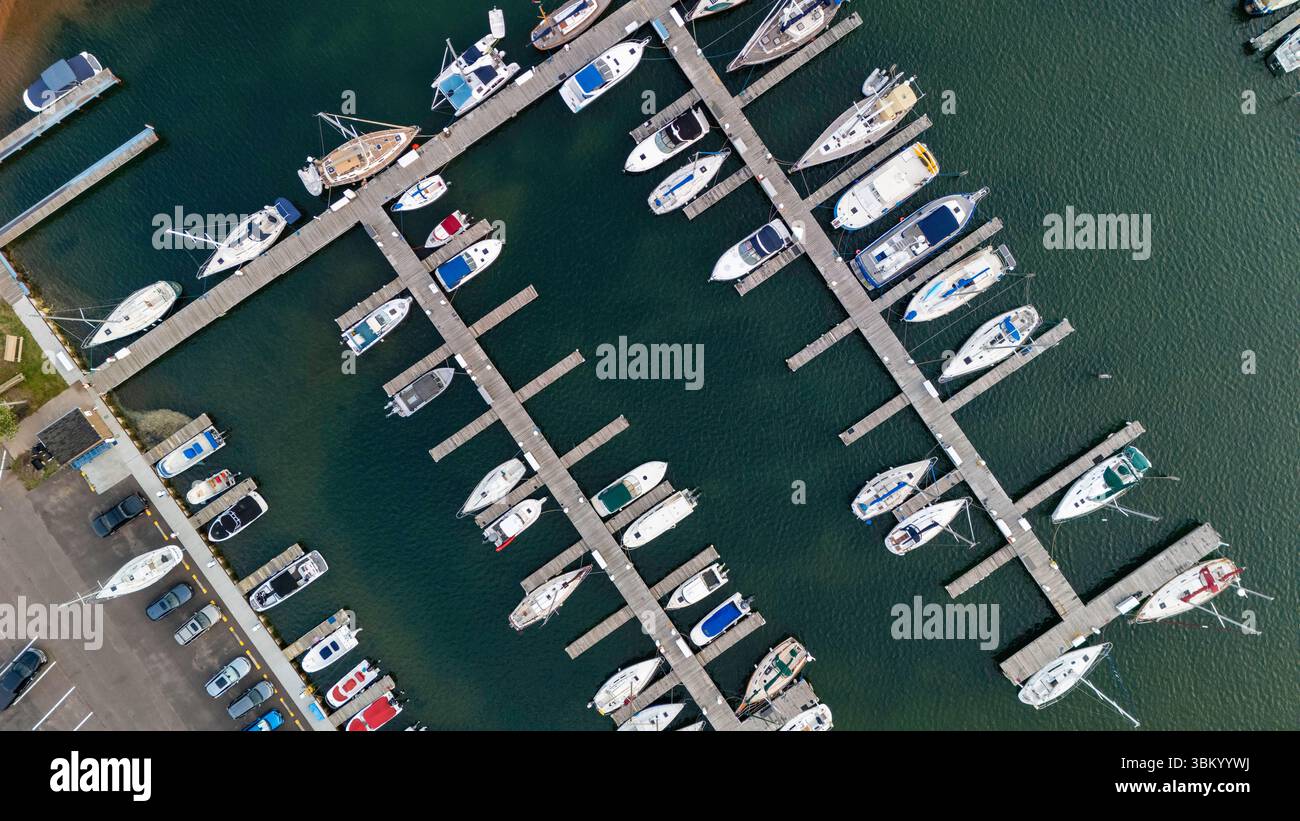Aerial photograph of Bayfield Marina on an overcast summer morning ...