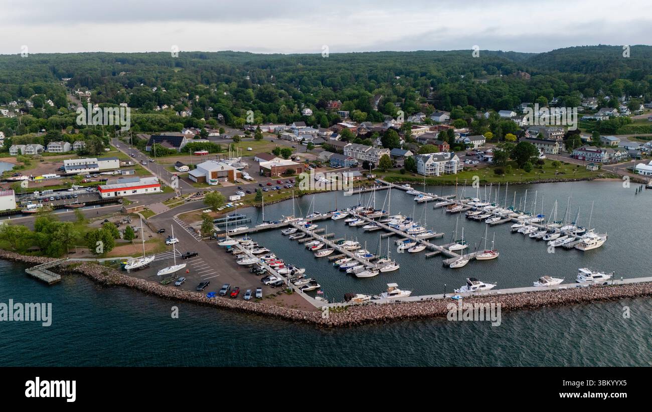 Aerial photograph of the tourist mecca of Bayfield on an overcast ...