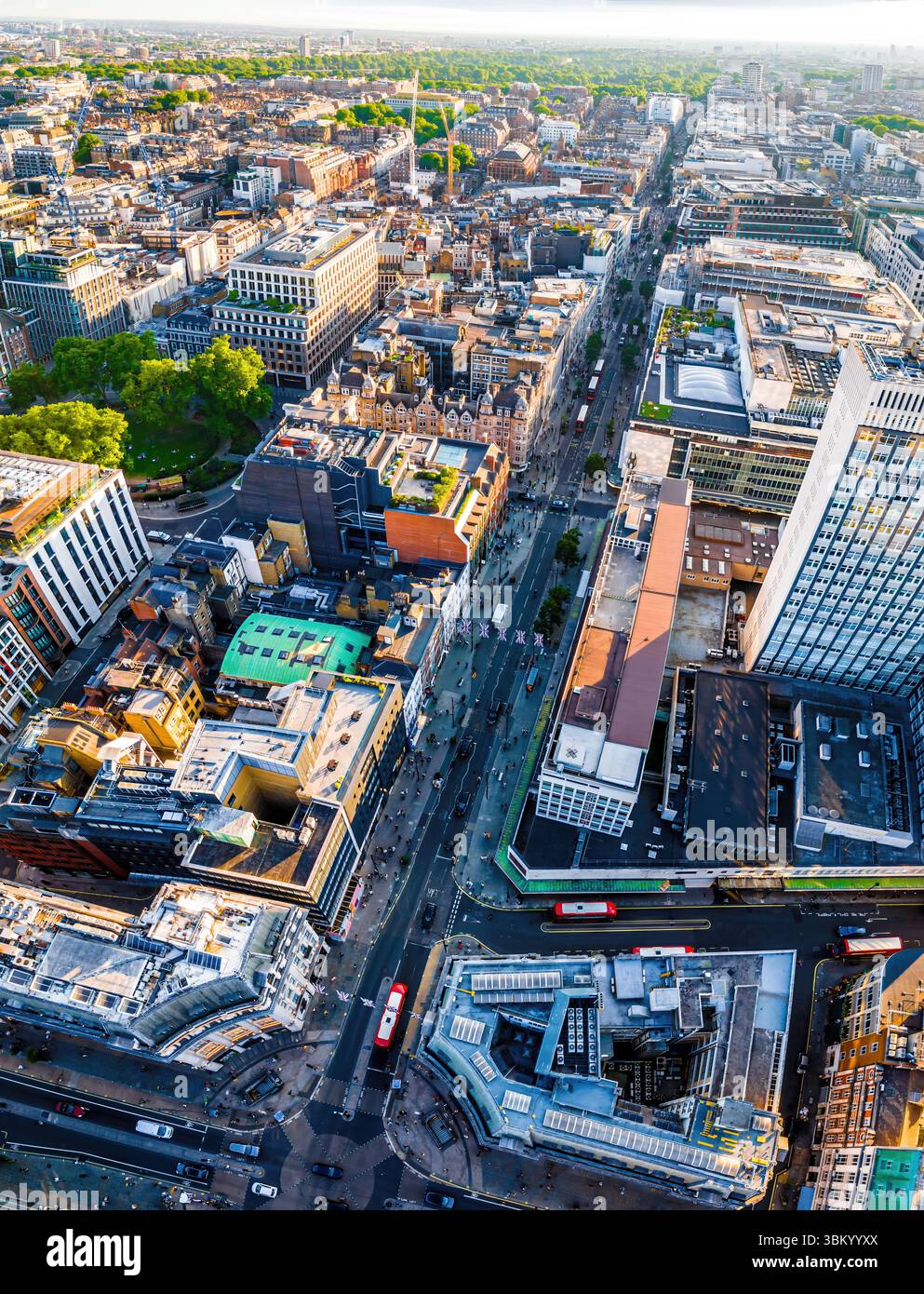 High-angle aerial shot of Oxford Street, London’s famous retail and ...