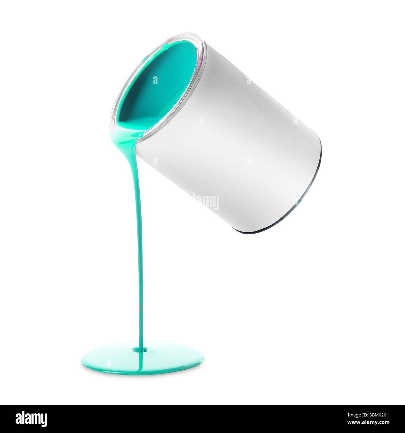Turquoise paint pouring out of can on white background Stock Photo - Alamy