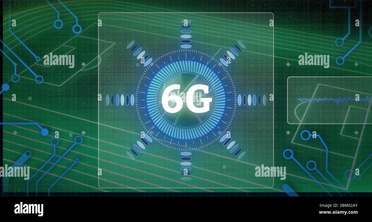 Displaying central 6G gauge rotating tick marks and radial bars on grid ...