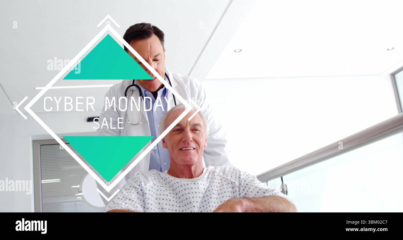 Doctor guiding patient in wheelchair hospital hallway, with gown ...