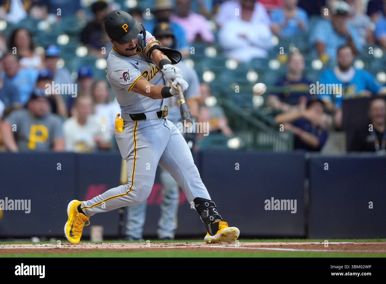 Pittsburgh Pirates' Nick Gonzales hits an RBI double during the first ...