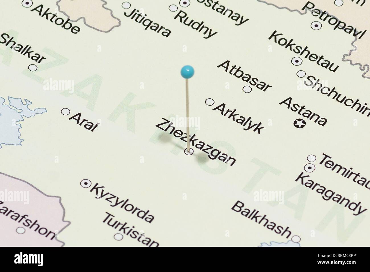 macro photo of a light blue pin needle into Zhezkazgan city of ...