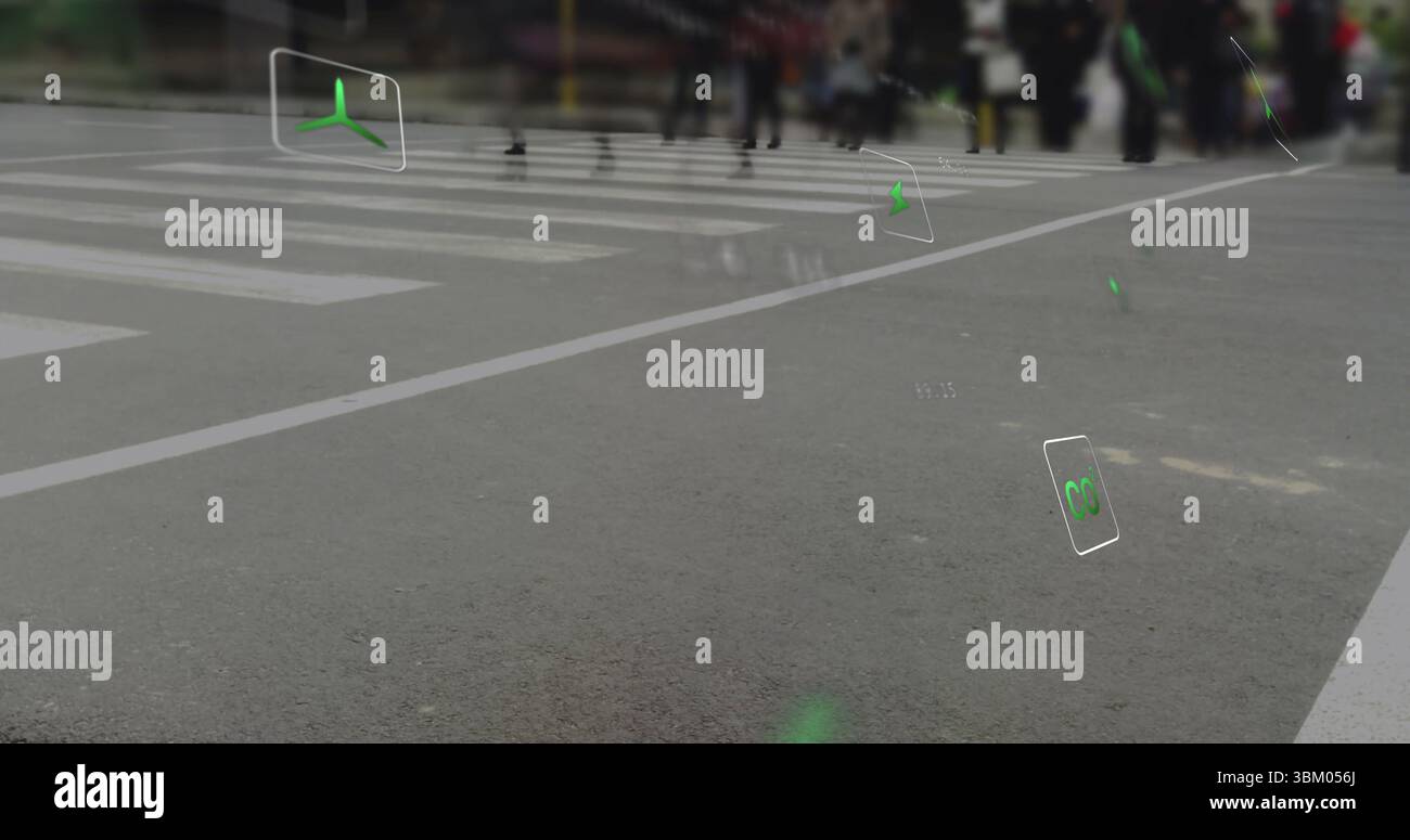 Moving pedestrians crossing crosswalk, with asphalt surface, white ...