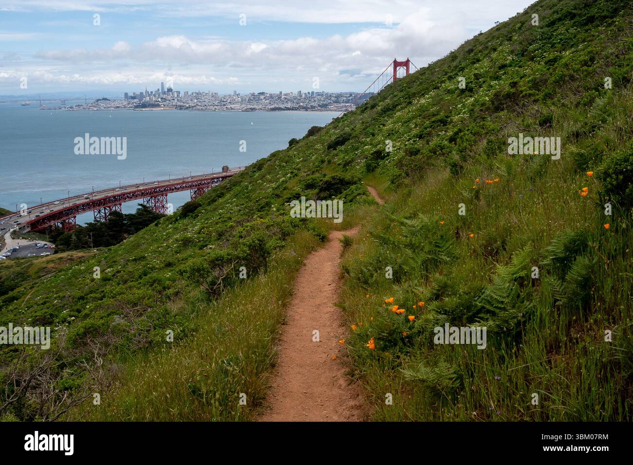 A scenic view of the Golden Gate Bridge and the San Francisco skyline ...