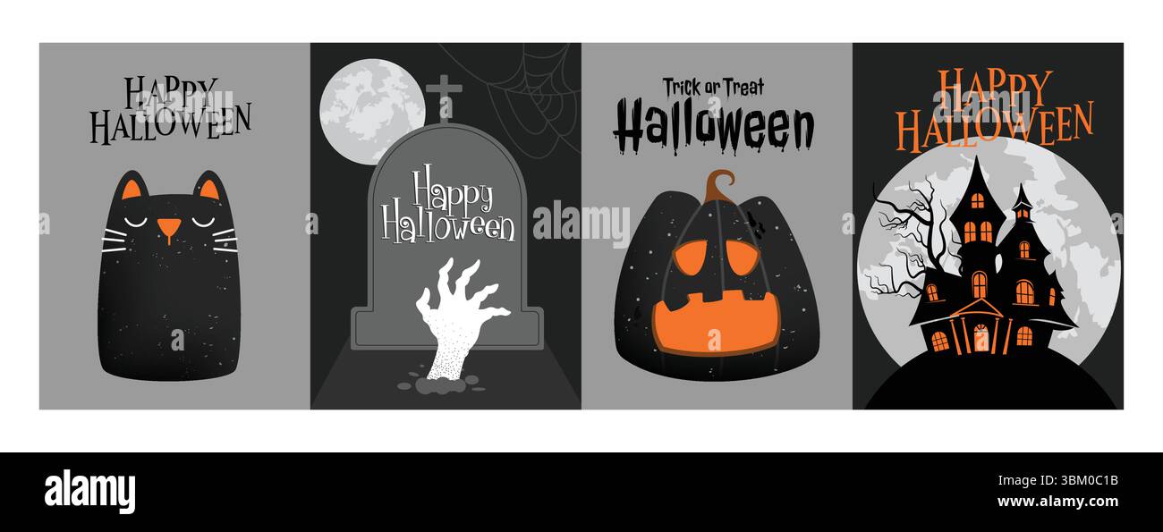 Happy Halloween trick or treat greeting clipart poster set. Halloween ...