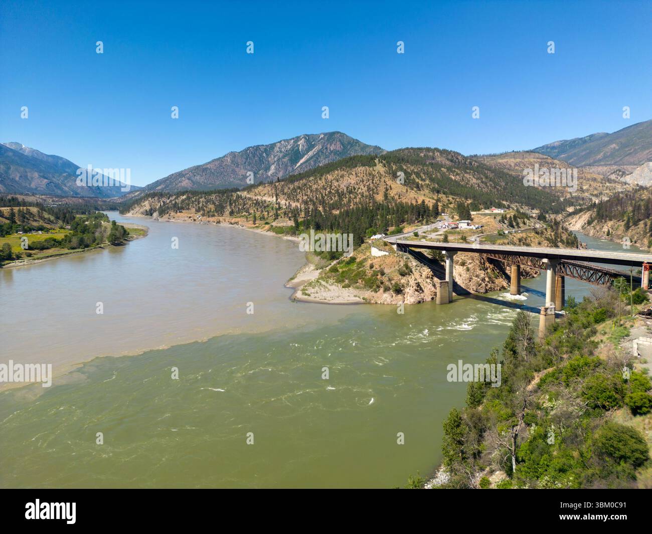 A drone aerial view of Lytton a village in southern British Columbia ...