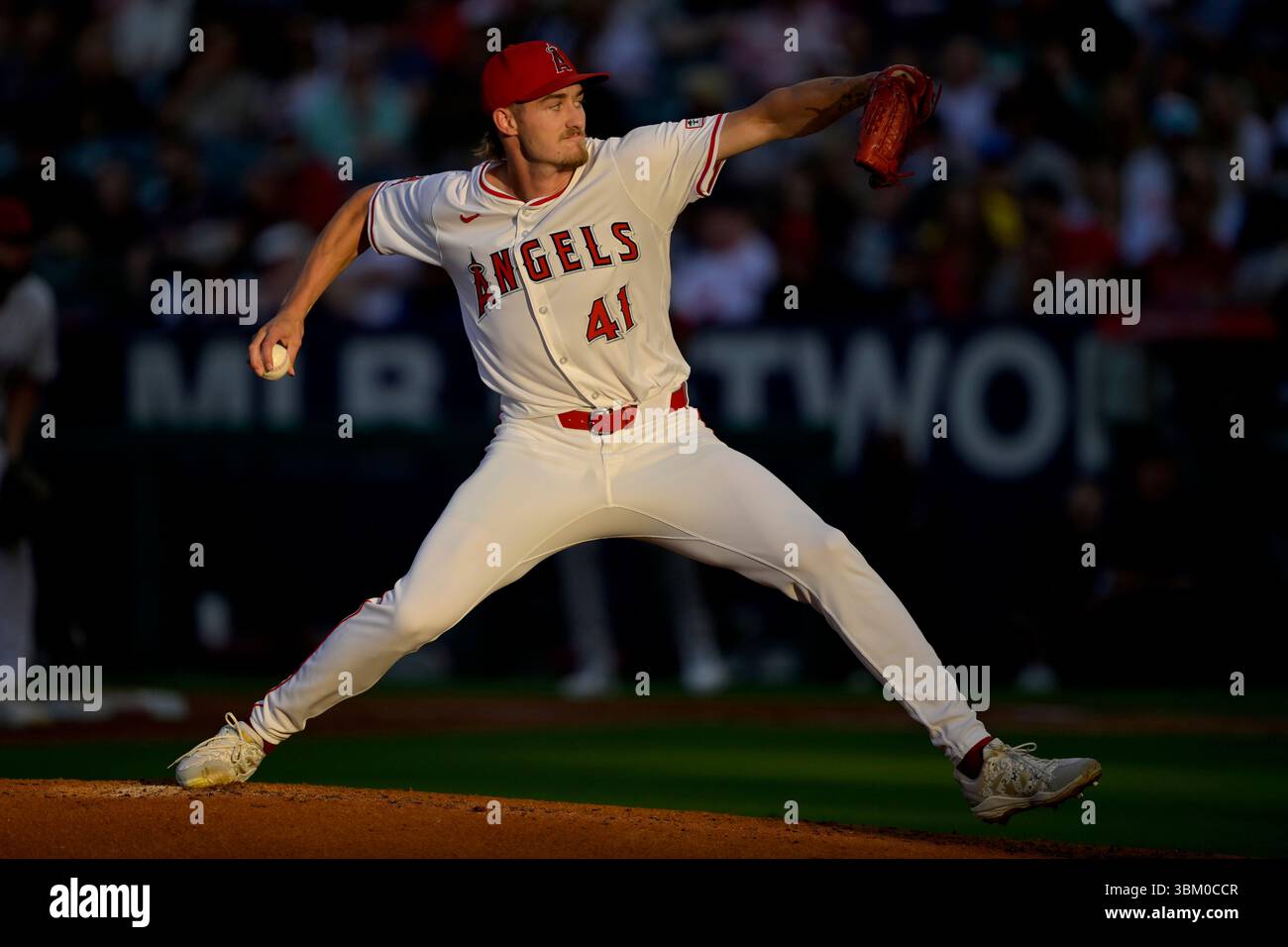 Los Angeles Angels starting pitcher Jack Kochanowicz delivers to the ...