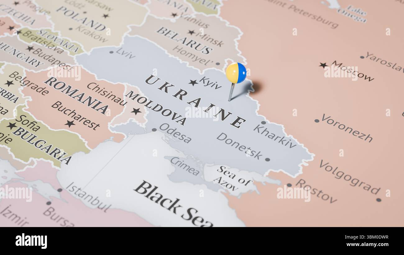 A Map of Ukraine, with a Pin Featuring the Ukrainian Flag Stock Photo ...