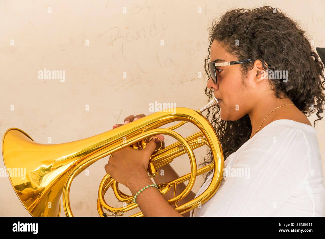 Cuba, Havana. Street musicians, small ensemble, play local Cuban music ...