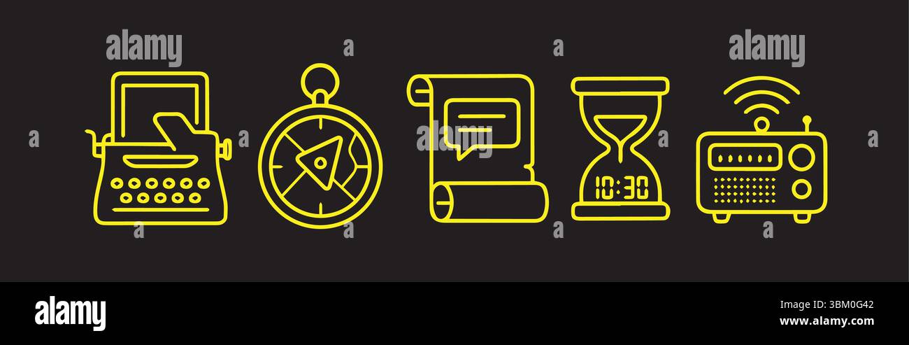 Collection of Essential Icons: Time, Communication, and Technology ...