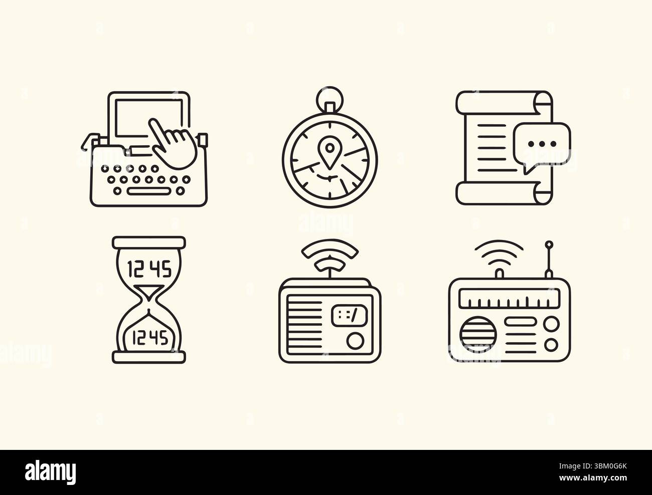 Collection of Essential Icons: Time, Communication, and Technology ...