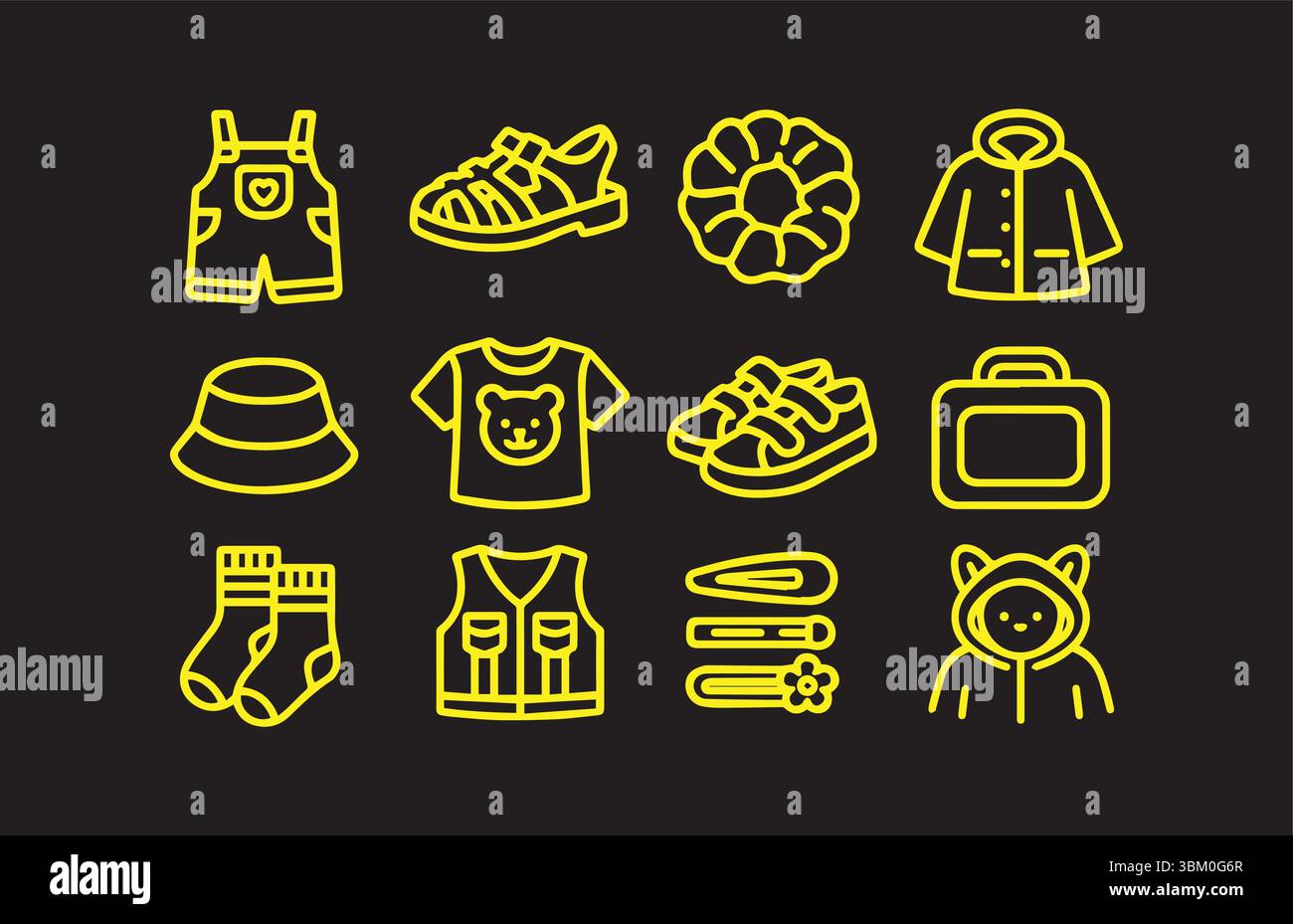 Adorable Child Outfit and Accessories Line Art for Apparel and Design ...