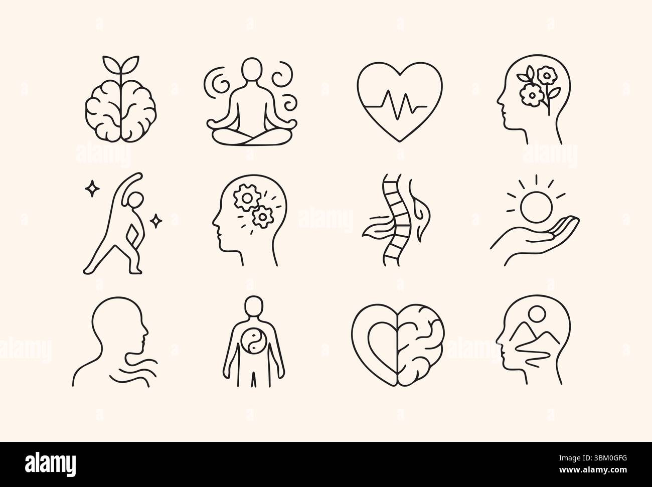 Wellness Harmony Linear Icons for Mental Physical and Spiritual Health ...