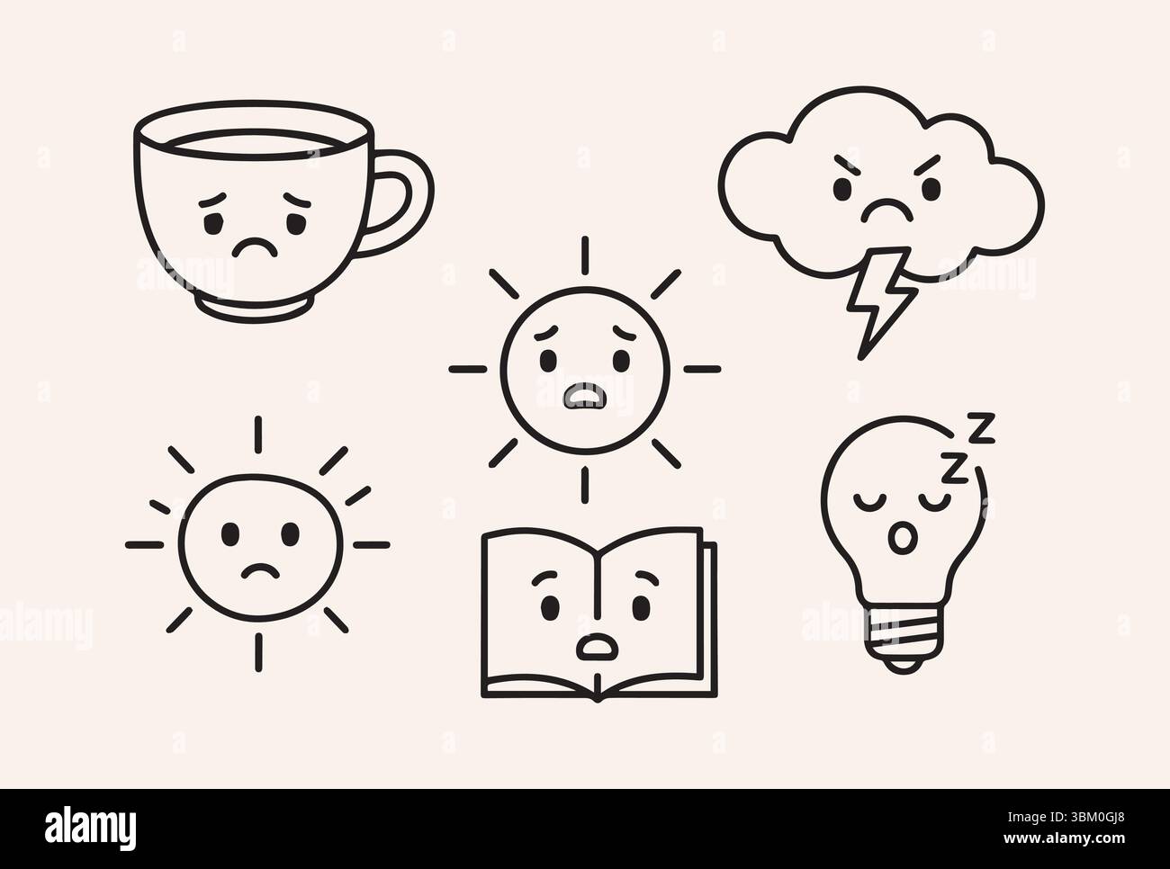 A minimalist illustration showing a collection of emotive icons ...